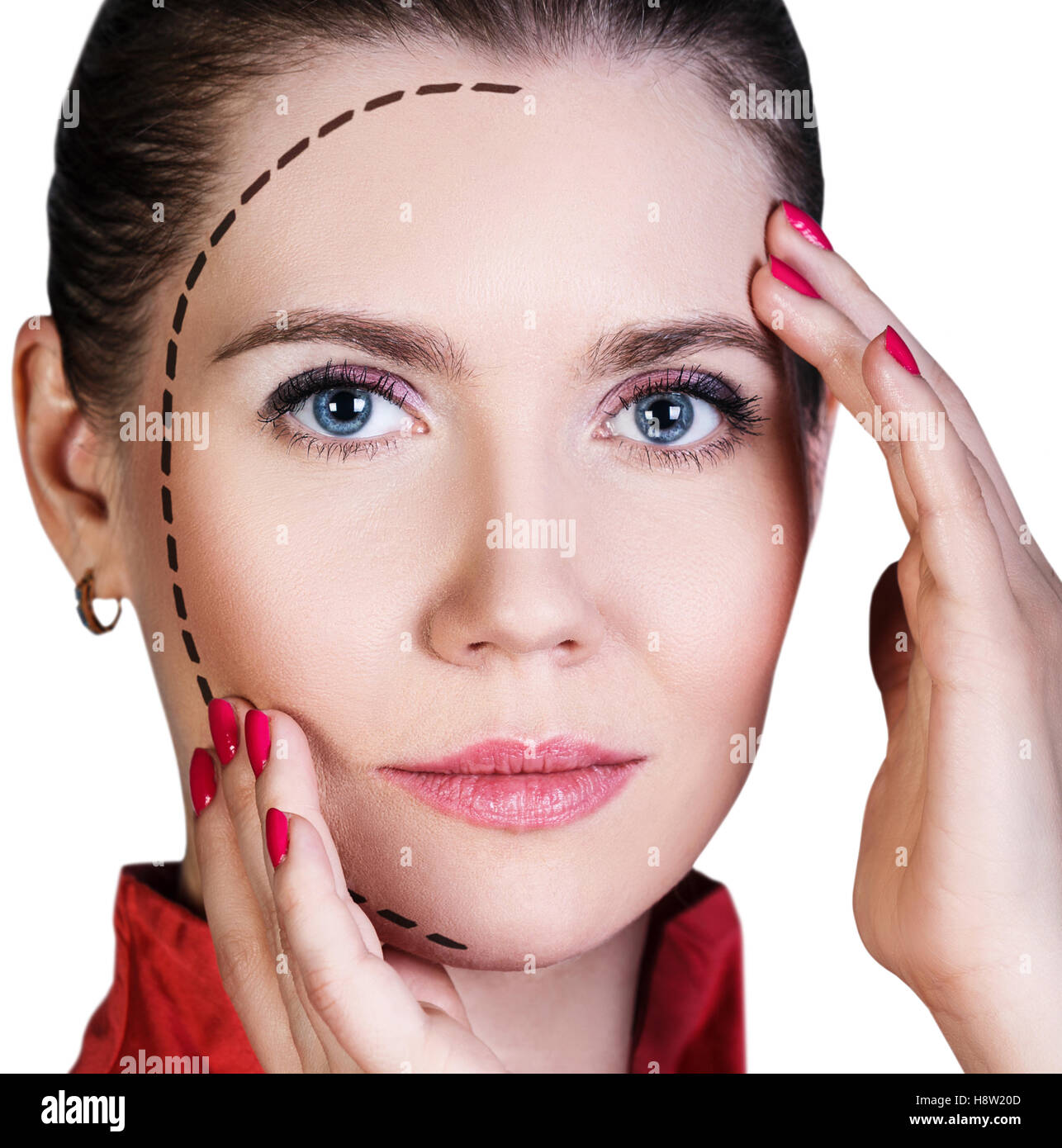 Beautiful woman face with dotted line Stock Photo - Alamy