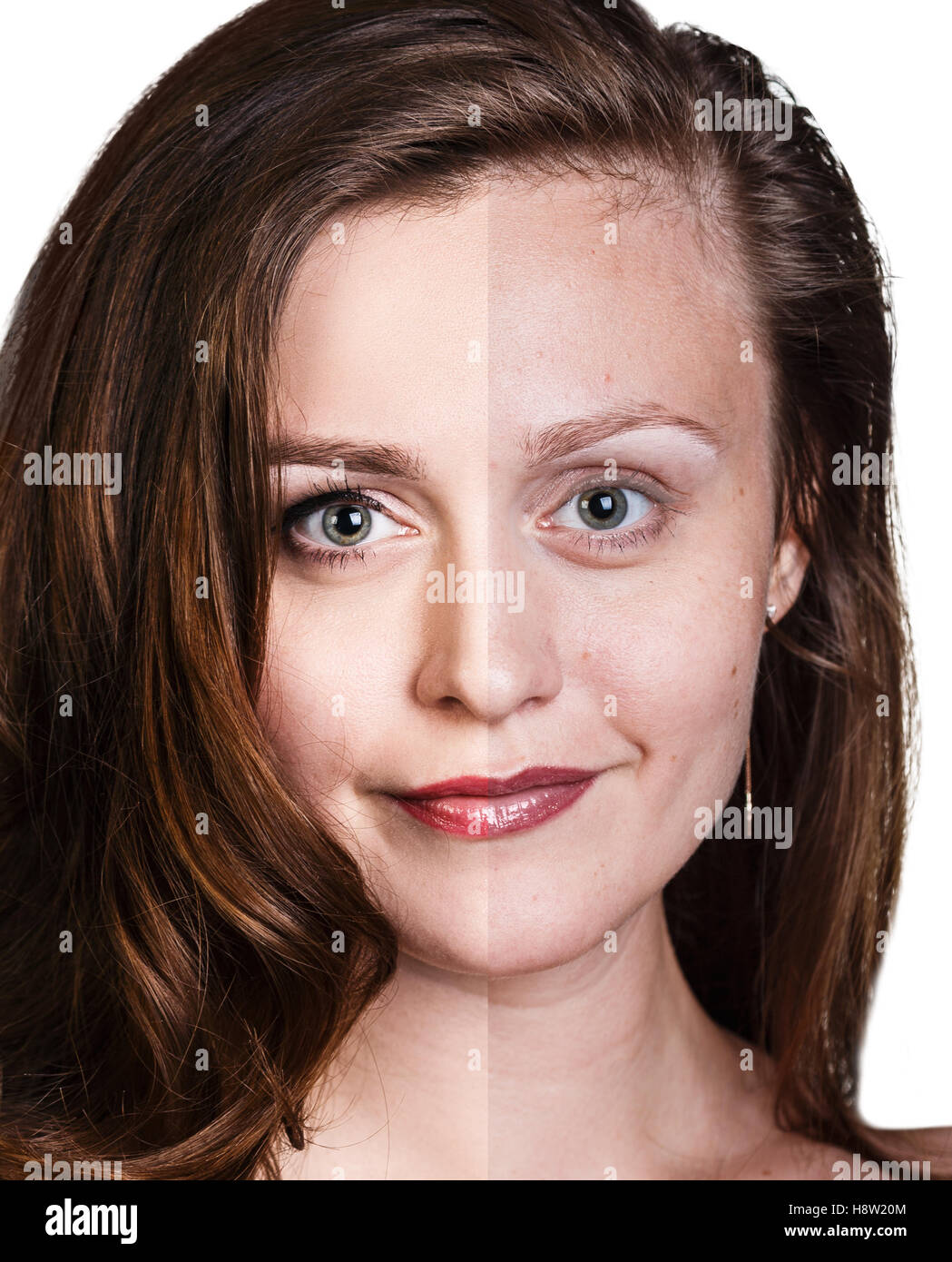 Comparative portrait of beautiful woman face Stock Photo - Alamy
