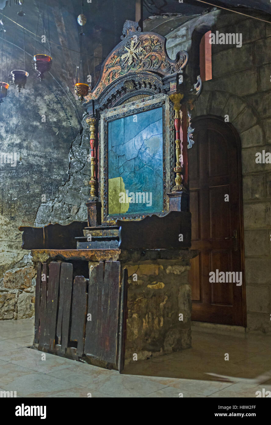 The wooden throne in Chapel of Joseph of Arimathea, located in Church ...