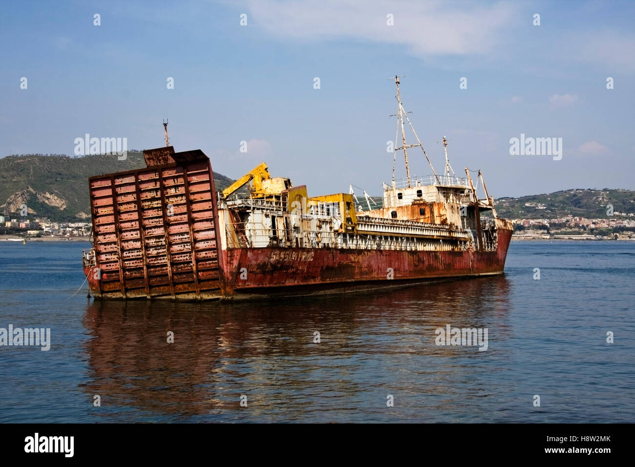 Sunken cargo ship in the port of Bacoli, Pozzuoli, Naples, Italy ...
