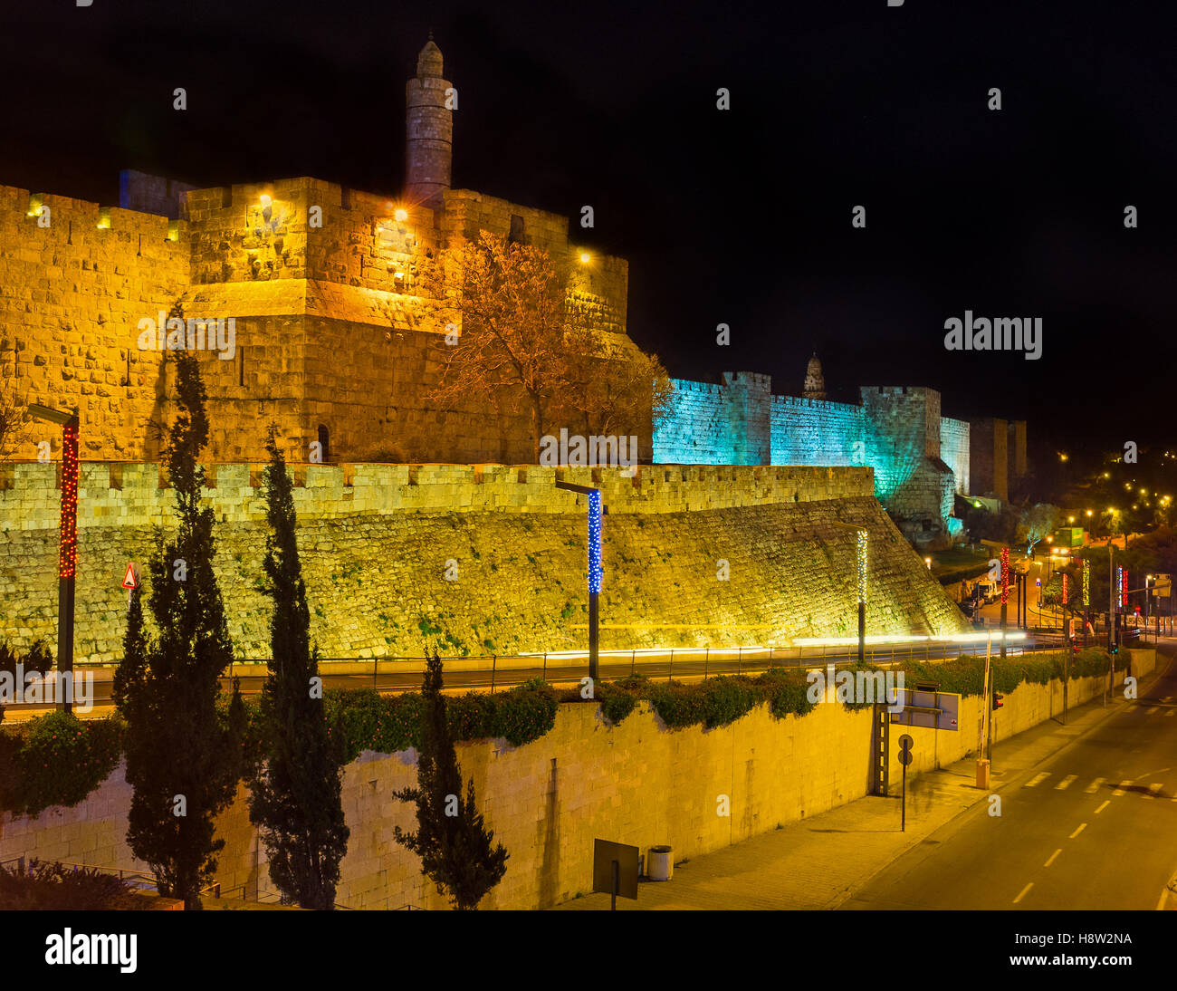 The evening view on the David's Tower and Khativat Yerushalayim Street ...