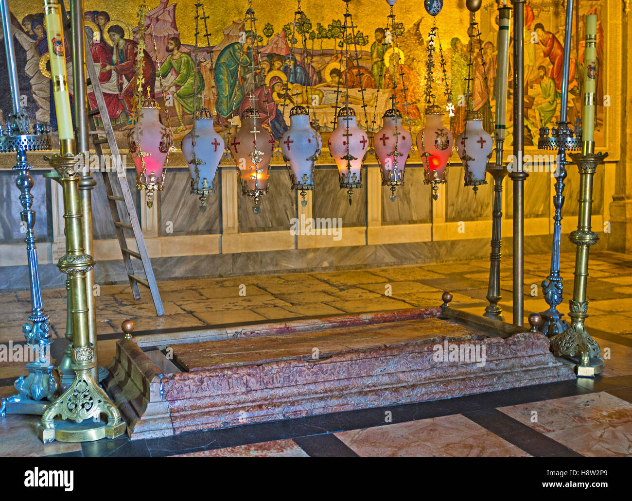 The Stone of Anointing in the Church of the Holy Sepulchre with the ...