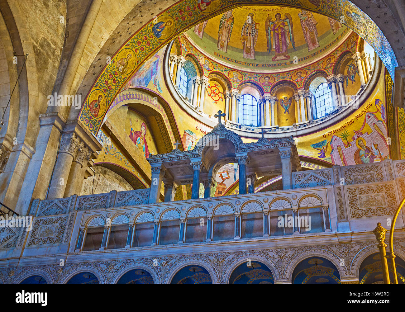 The beautiful mosaic icons decorate the walls and dome of Katholikon in ...