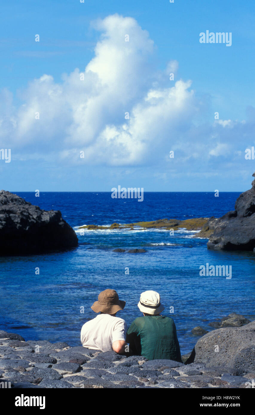 Charco Manso ocean pool, couple, people, view, El Hierro, Canary ...