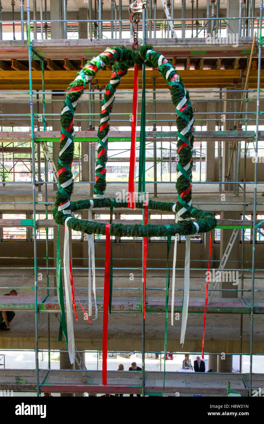 Office building, topping-out ceremony, roofing ceremony, construction ...