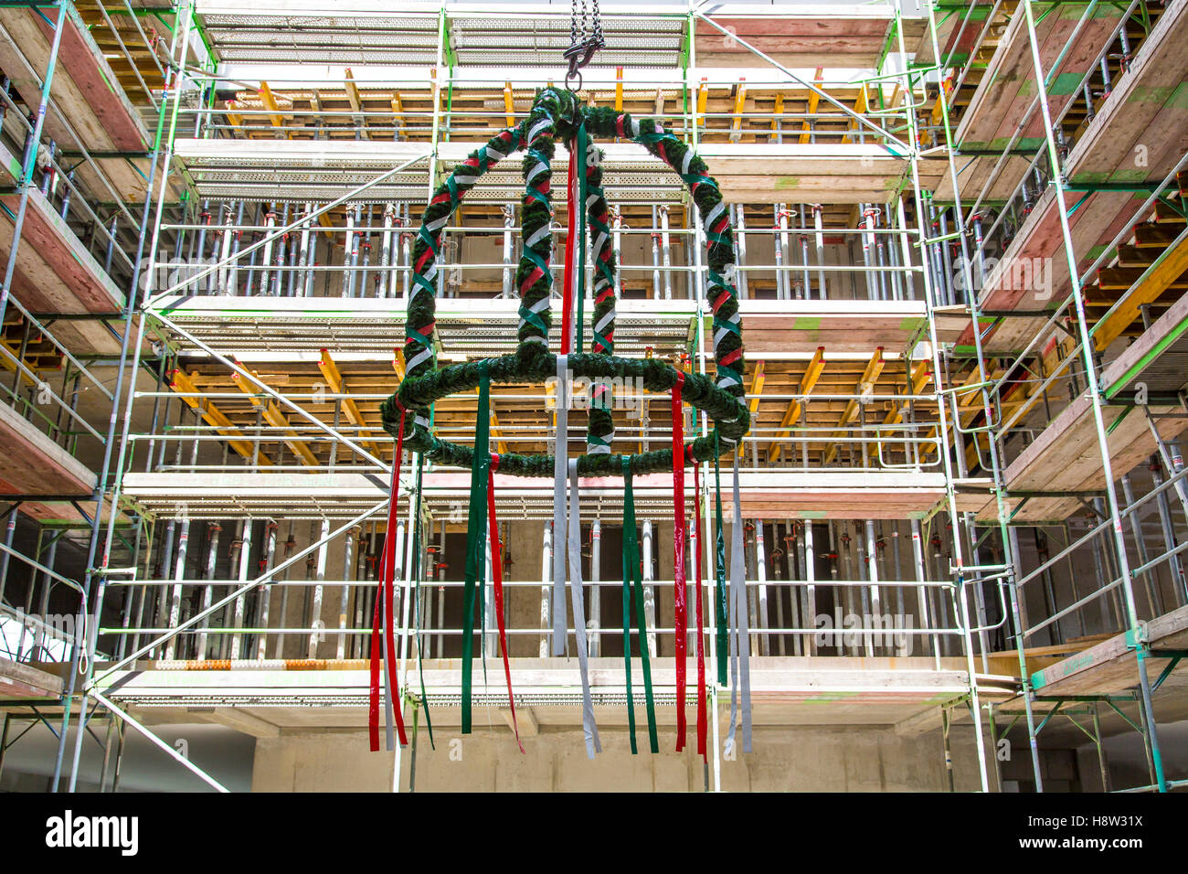 Office building, topping-out ceremony, roofing ceremony, construction ...