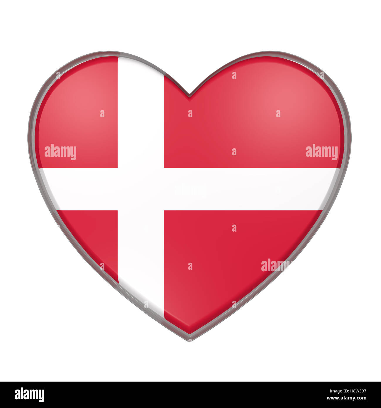 3d rendering of a Denmark flag on a heart. White background Stock Photo ...