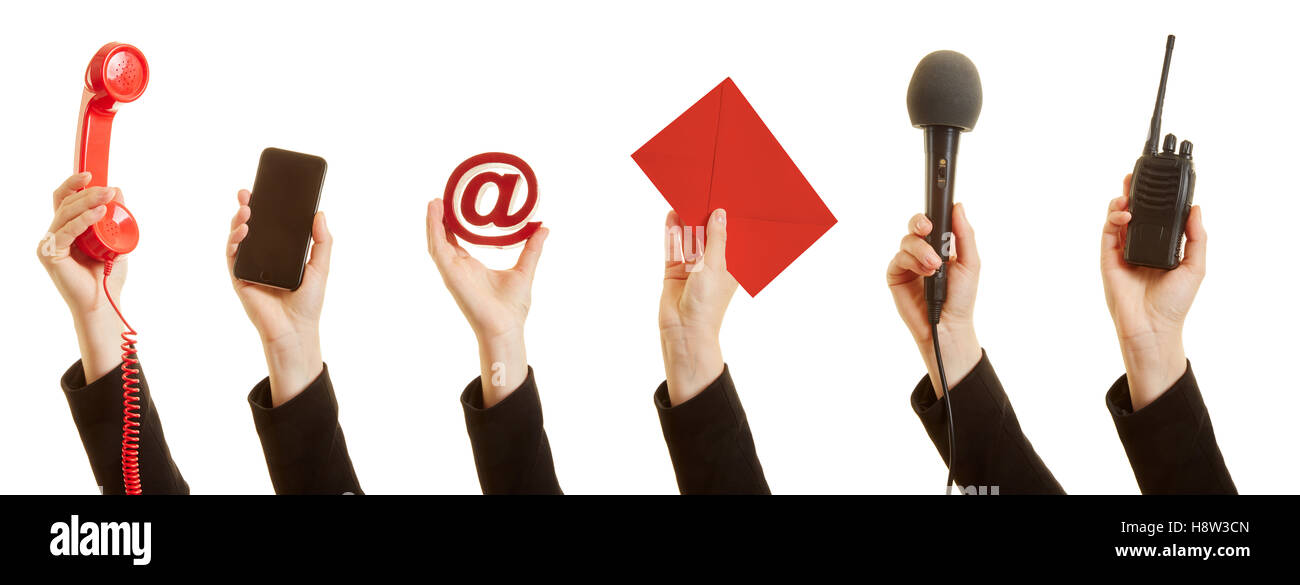 Communication with a customer service as a concept with a lot of hands ...