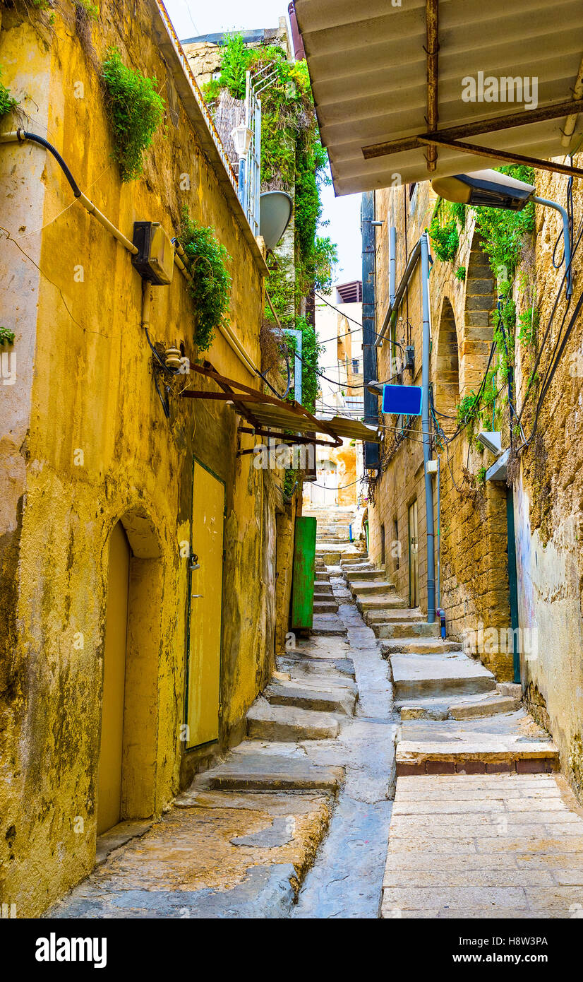 Maze of narrow streets in old part of Nazaret is a visit card of the ...