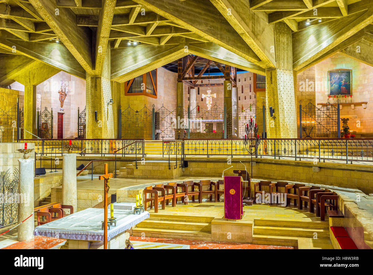 The altar of the Grotto of the Annunciation in the lower level of the ...