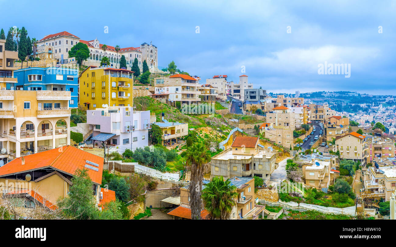 The city Nazaret located in the hilly region Galilee in north of Israel ...