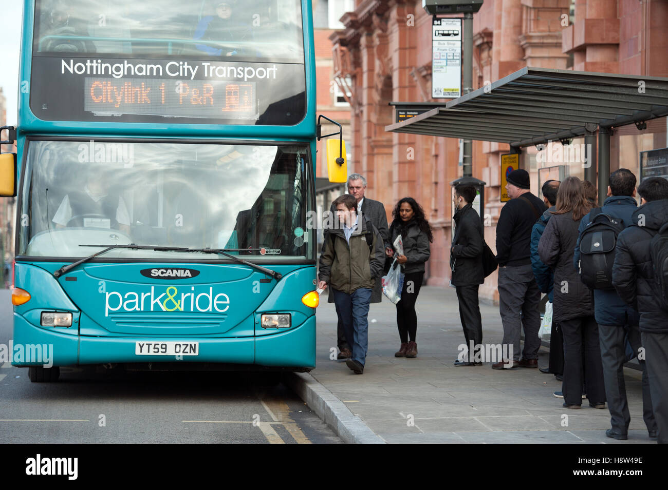 Bus Stop Passenger Getting On Bus City Centre High Resolution Stock ...