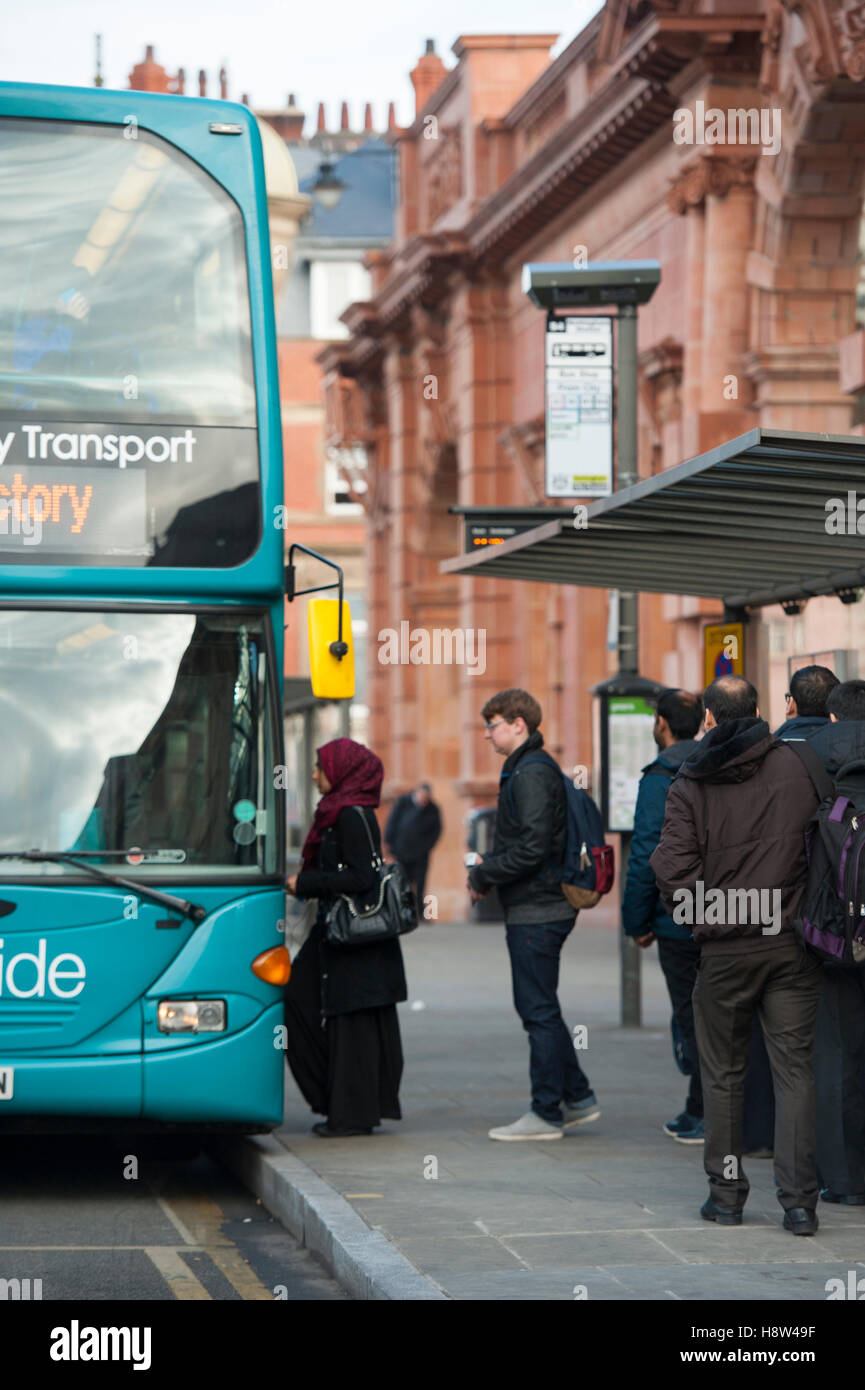 Bus Stop Passenger Getting On Bus City Centre High Resolution Stock ...