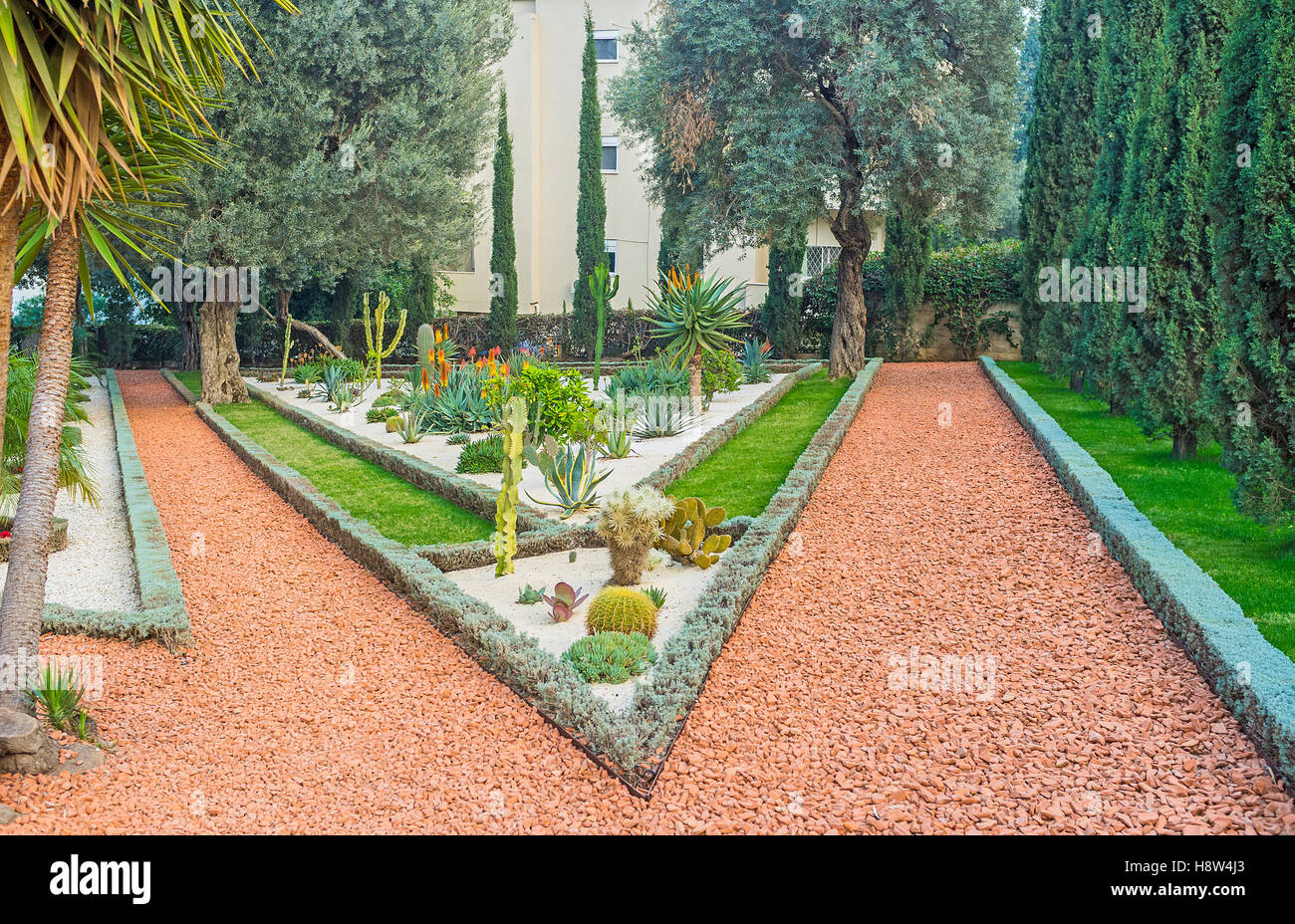 The Bahai Garden decorated with scenic cactus beds, Haifa, Israel Stock ...