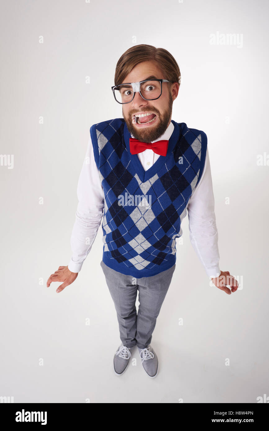 Shocked nerd with open mouth Stock Photo - Alamy