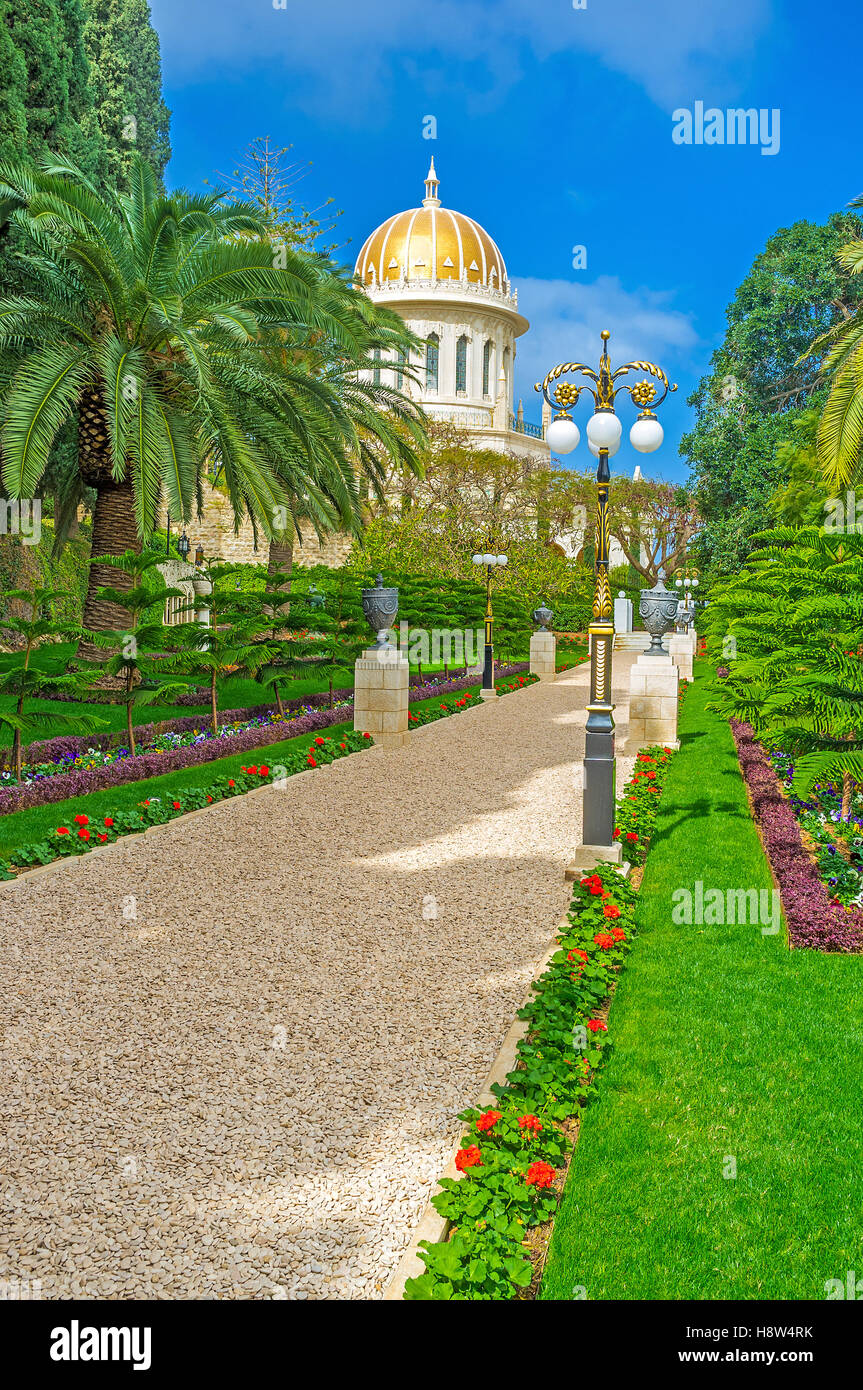 The nice Bahai Garden with the large variety of plants, flowers, park ...