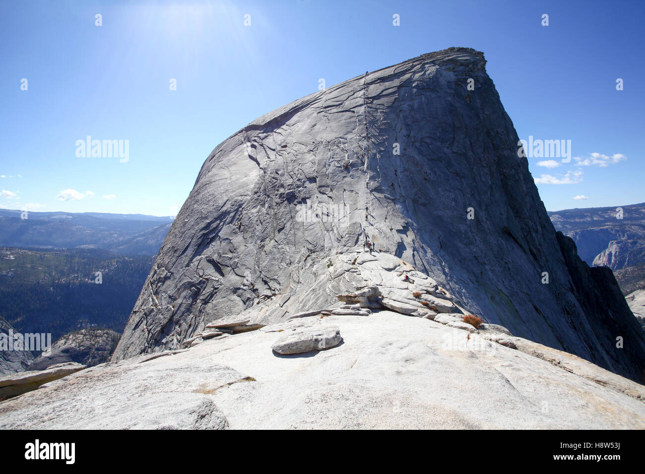 Climbing Half Dome rock at Yosemite national Park, California USA Stock ...