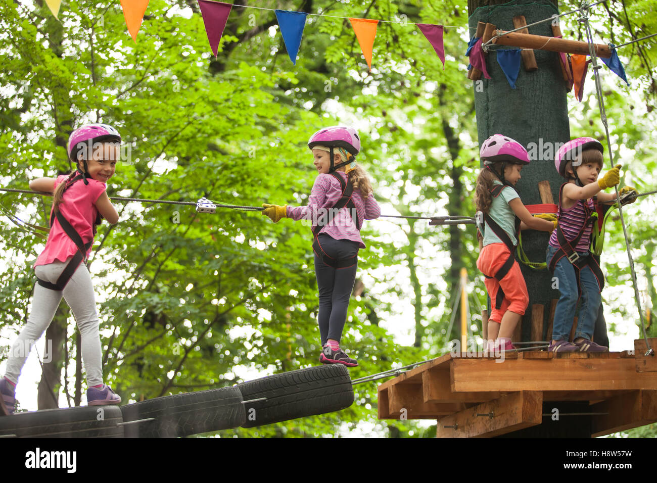 The obstacle course in adventure park Stock Photo - Alamy