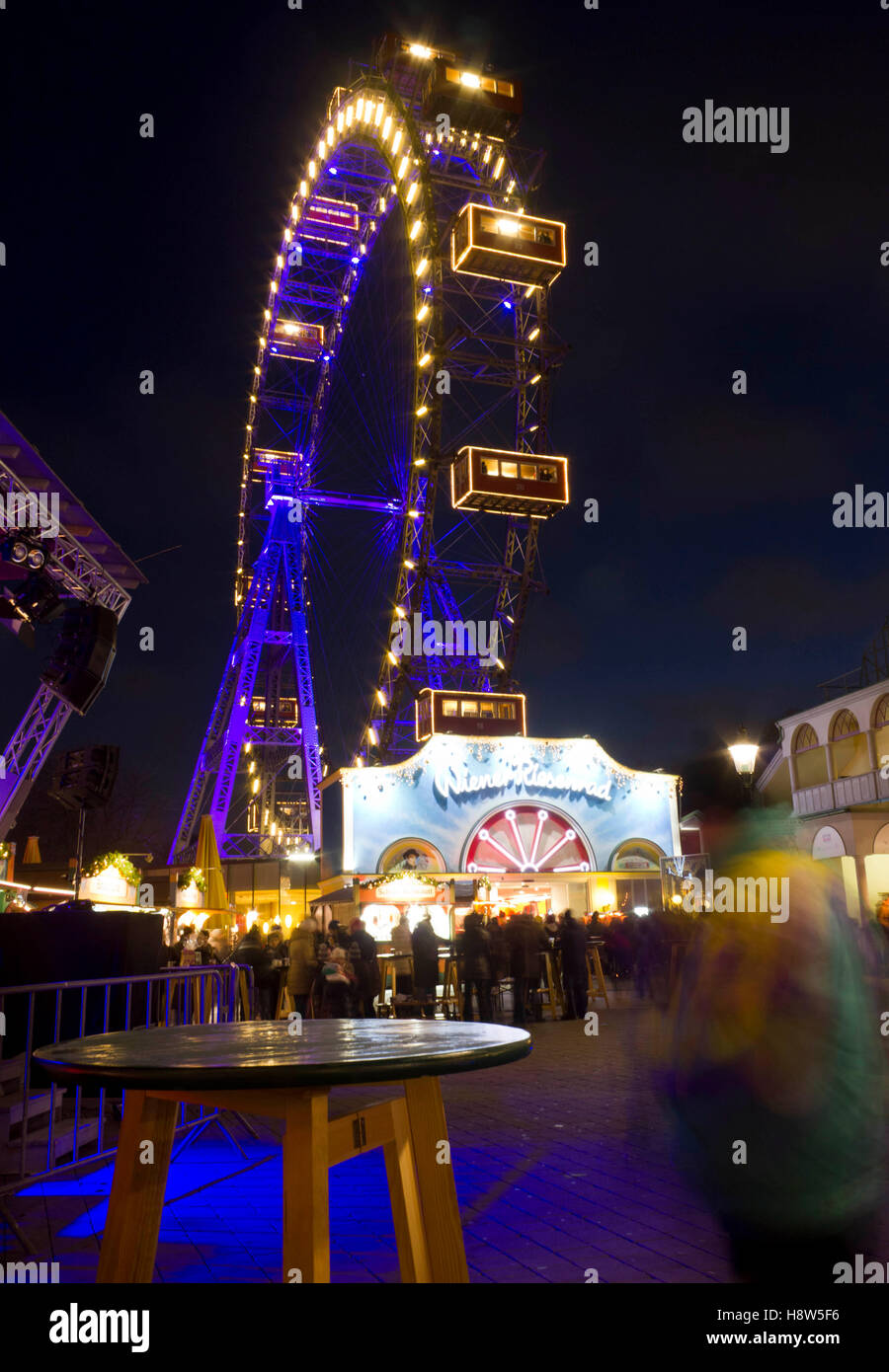 VIENNA, AUSTRIA - DECEMBER 31 2015: View at night of Prater wheel in ...