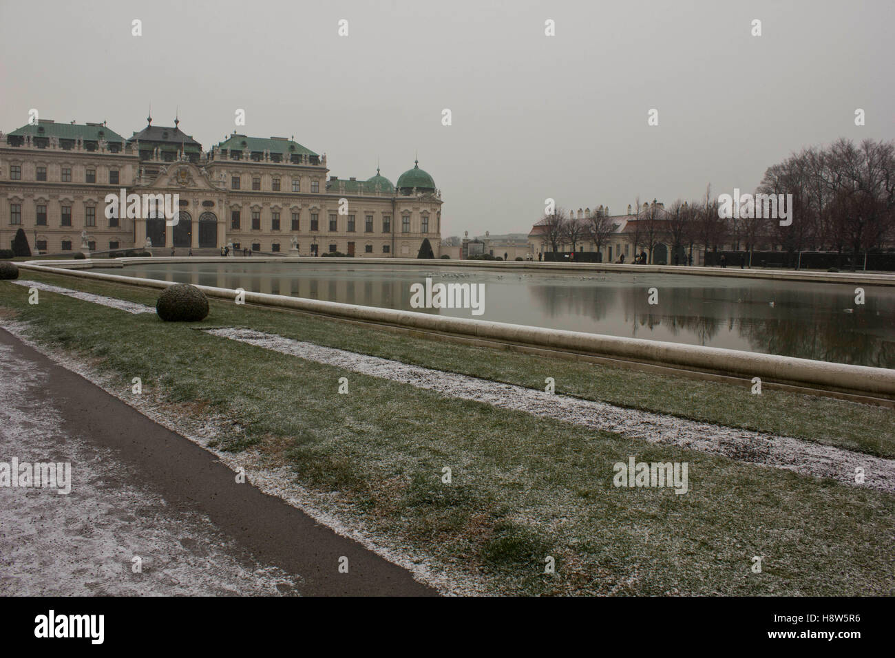 VIENNA, AUSTRIA - JANUARY 1 2016: Schloss Belvedere building and Park ...