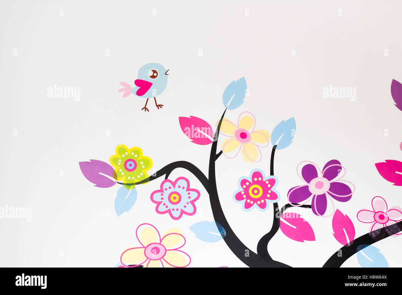 Handmade posters stuck tree with birds on the wall in children's room ...