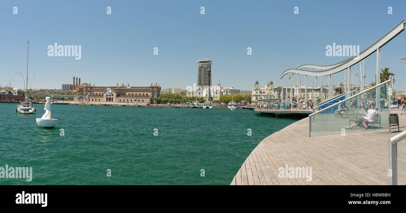 BARCELONA, SPAIN- AUGUST 8: panoramic view of Barcelona Port from on ...