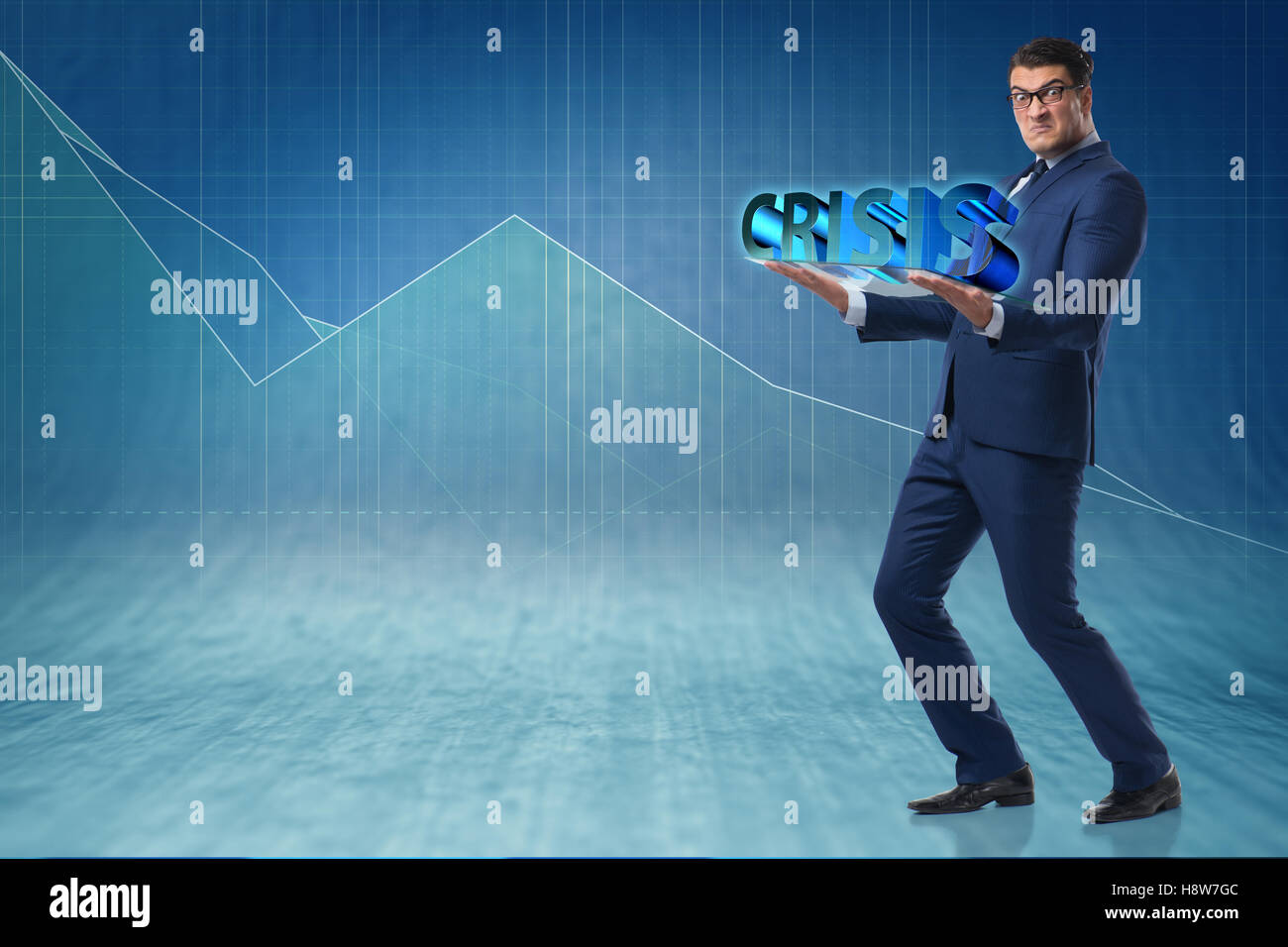 Man struggling with crisis in business concept Stock Photo - Alamy