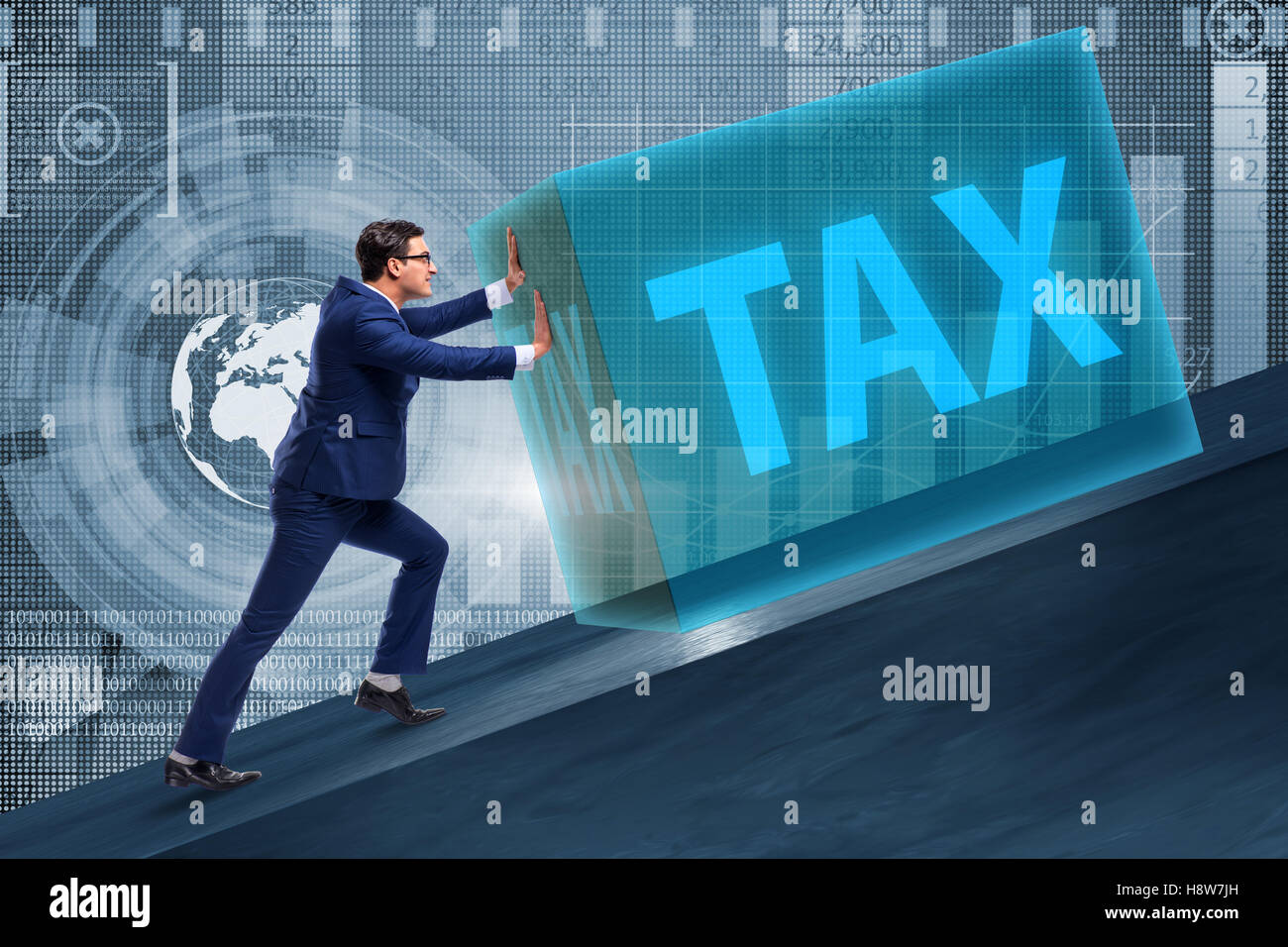 Businessman in high taxes concept Stock Photo - Alamy