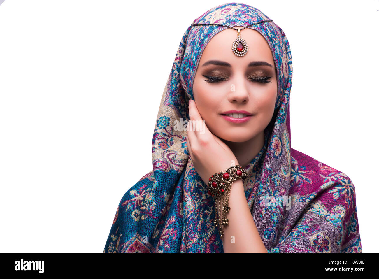Woman in traditional muslim clothing isolated on white Stock Photo - Alamy
