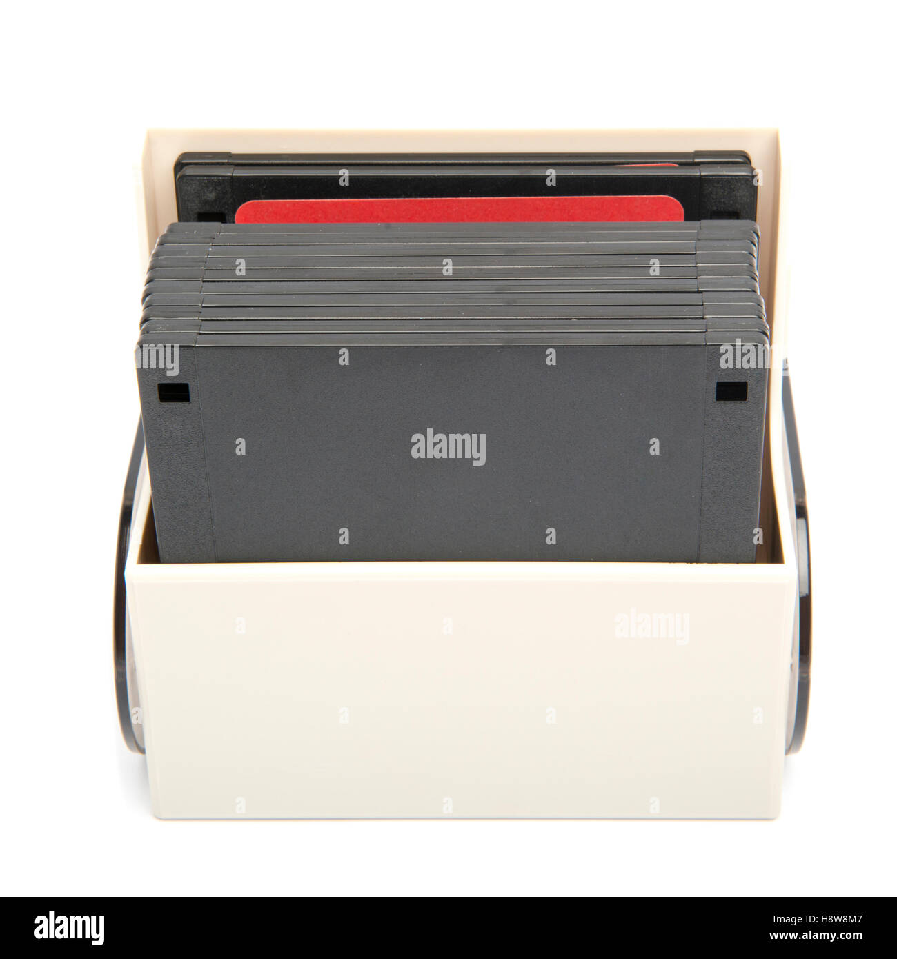 Isolated image of a floppy disk organizer case filled with diskettes ...
