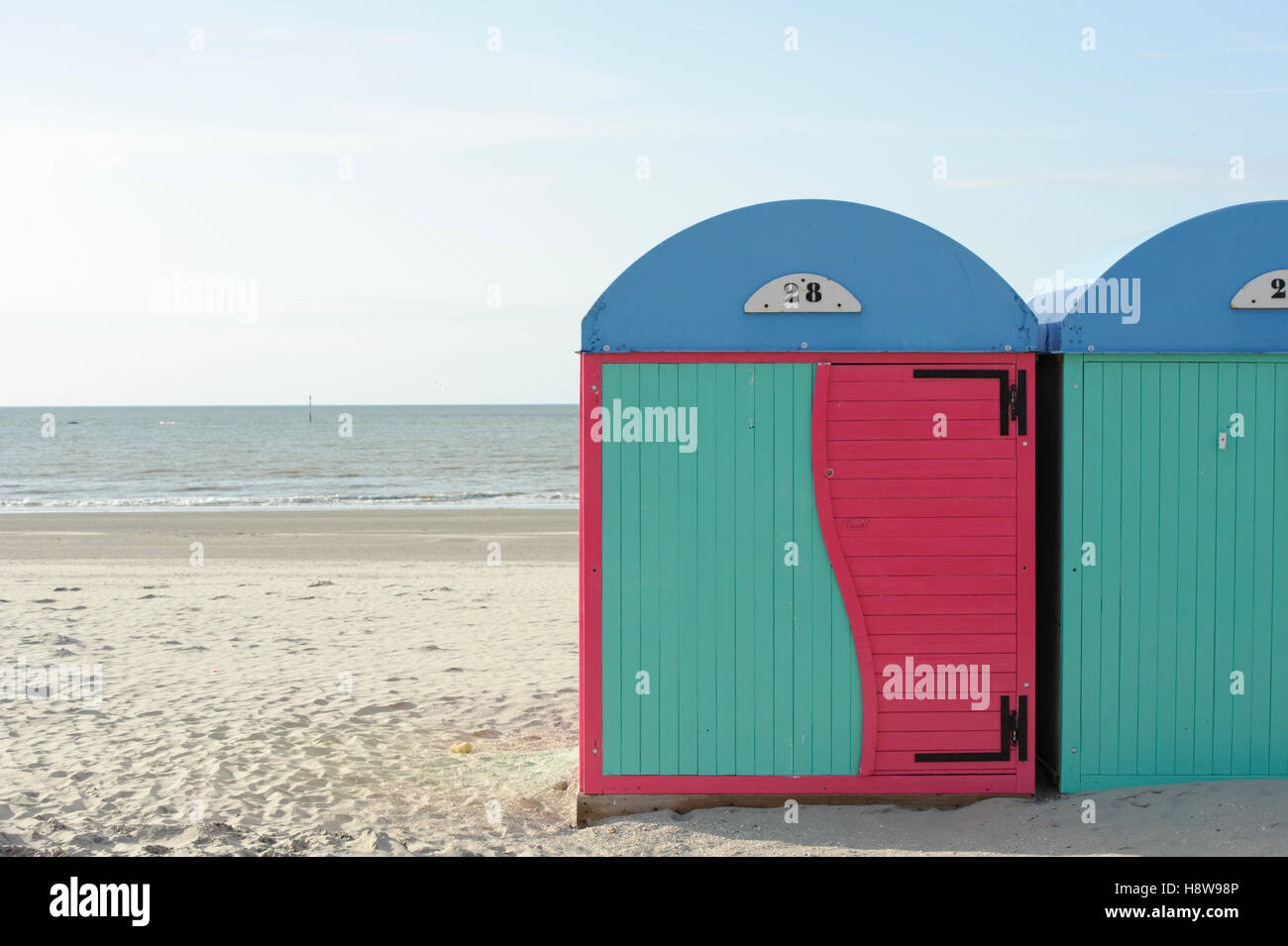 Changing booths of beach goers in Dunkirk, France Stock Photo - Alamy