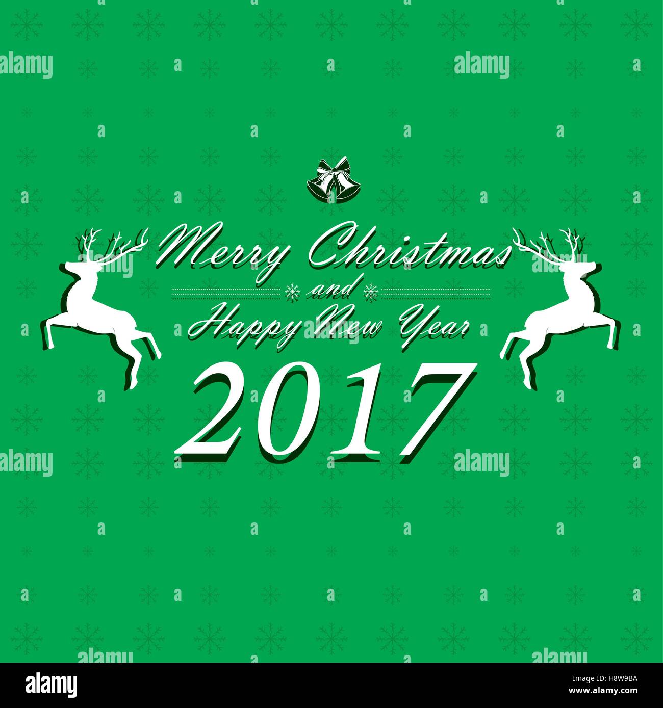 Happy New Year, Merry Christmas, snow, reindeer, flake, white sign ...