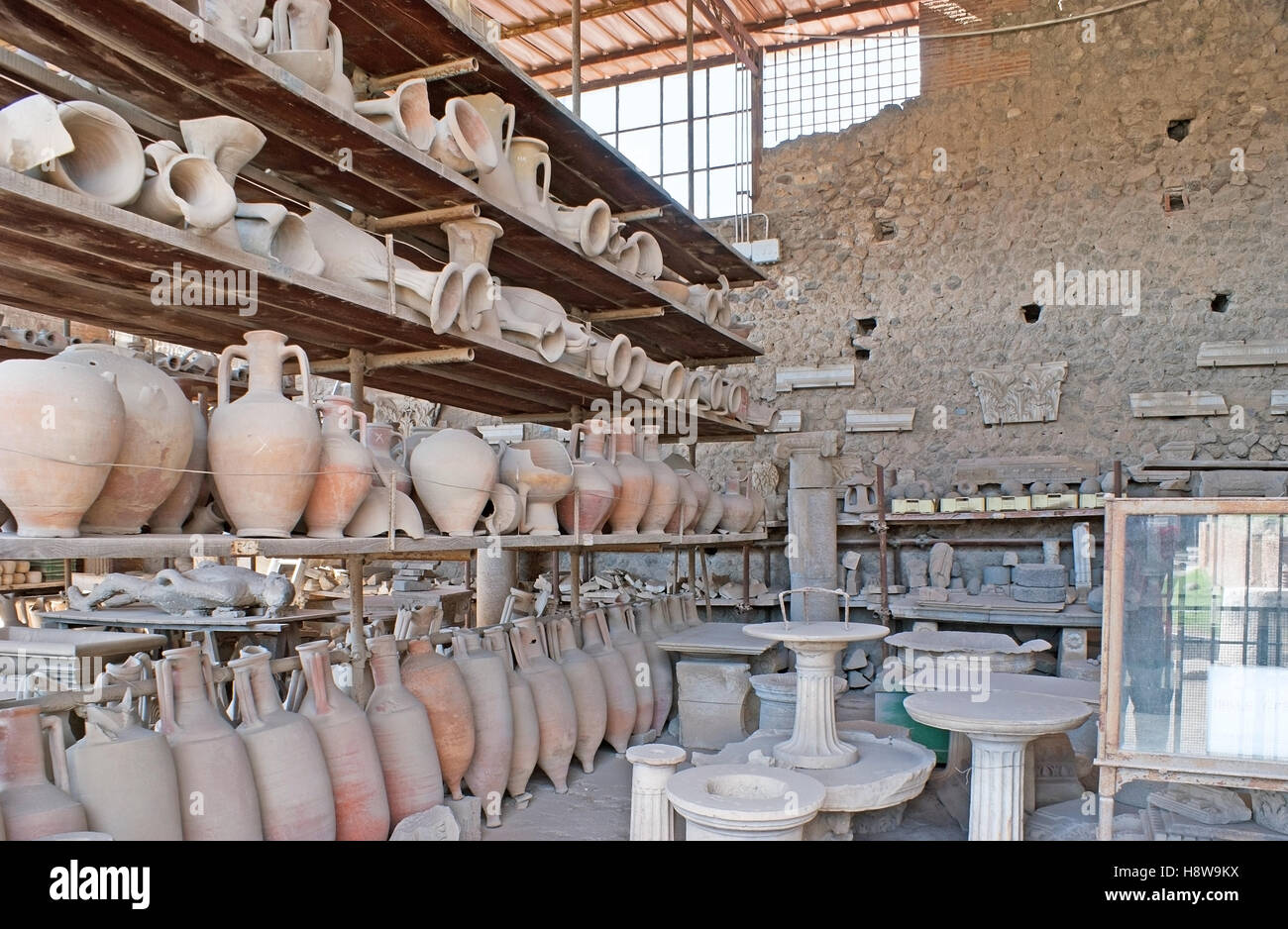 The ancient amphoras and other artifacts in Forum Granary with the ...
