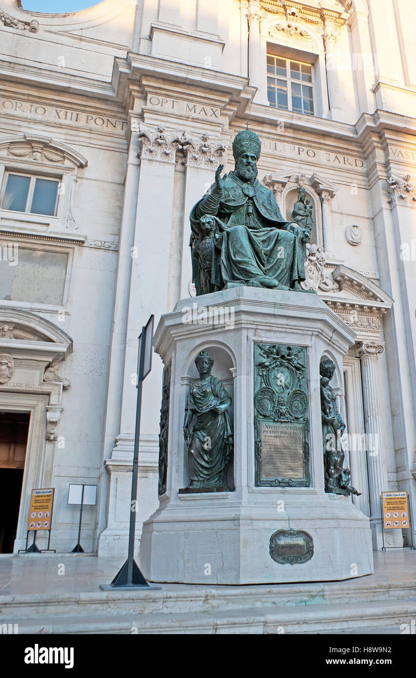 The bronze statue of the Pope Sixtus V at the entrance to Sanctuary of ...
