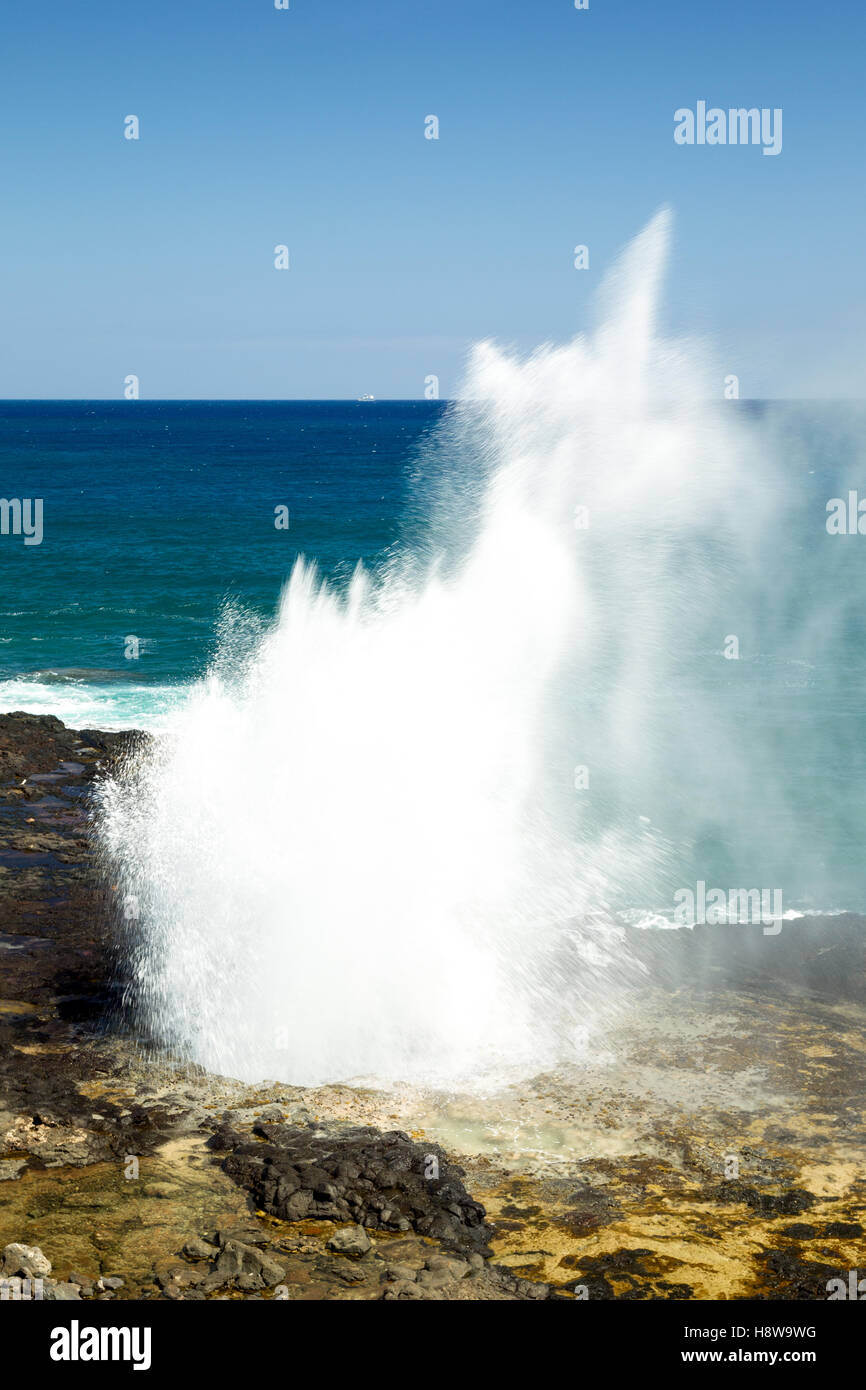 Spouting Horn, a blowhole at the southern coast of Kauai, Hawaii, USA ...