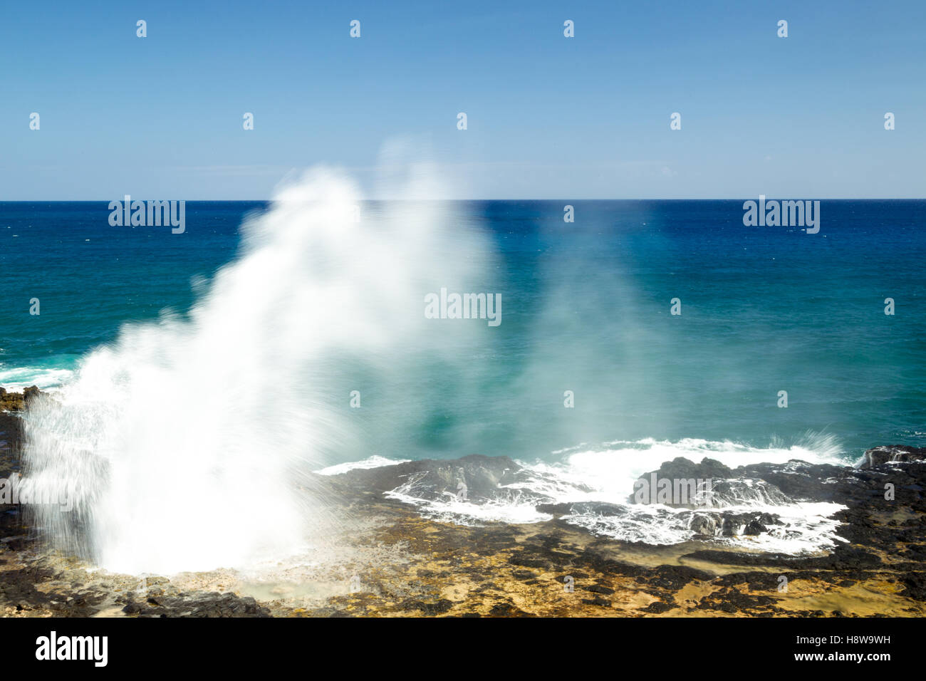 Spouting Horn, a blowhole at the southern coast of Kauai, Hawaii, USA ...