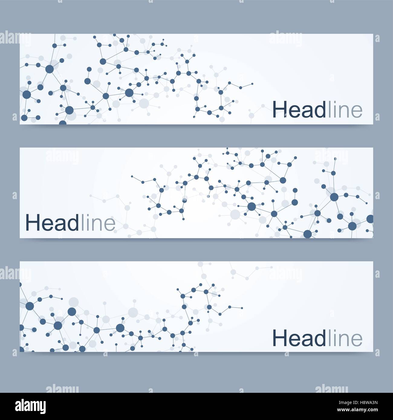 Scientific set of modern vector banners. DNA molecule structure with ...