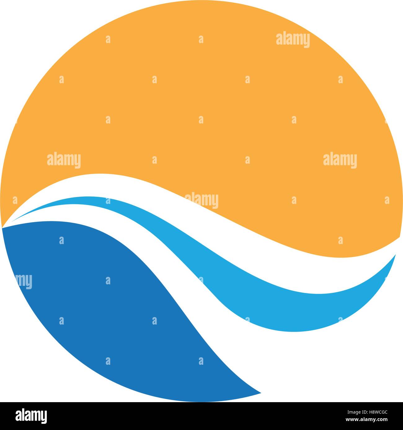 Vector Logo with yellow sun and blue sea waves. Vector logotype Stock ...