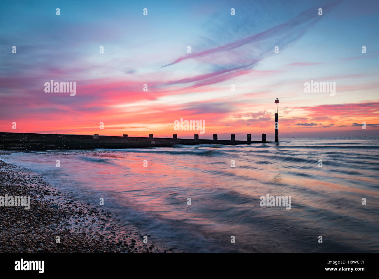 A groyne along the boscombe beach at sunrise Stock Photo - Alamy