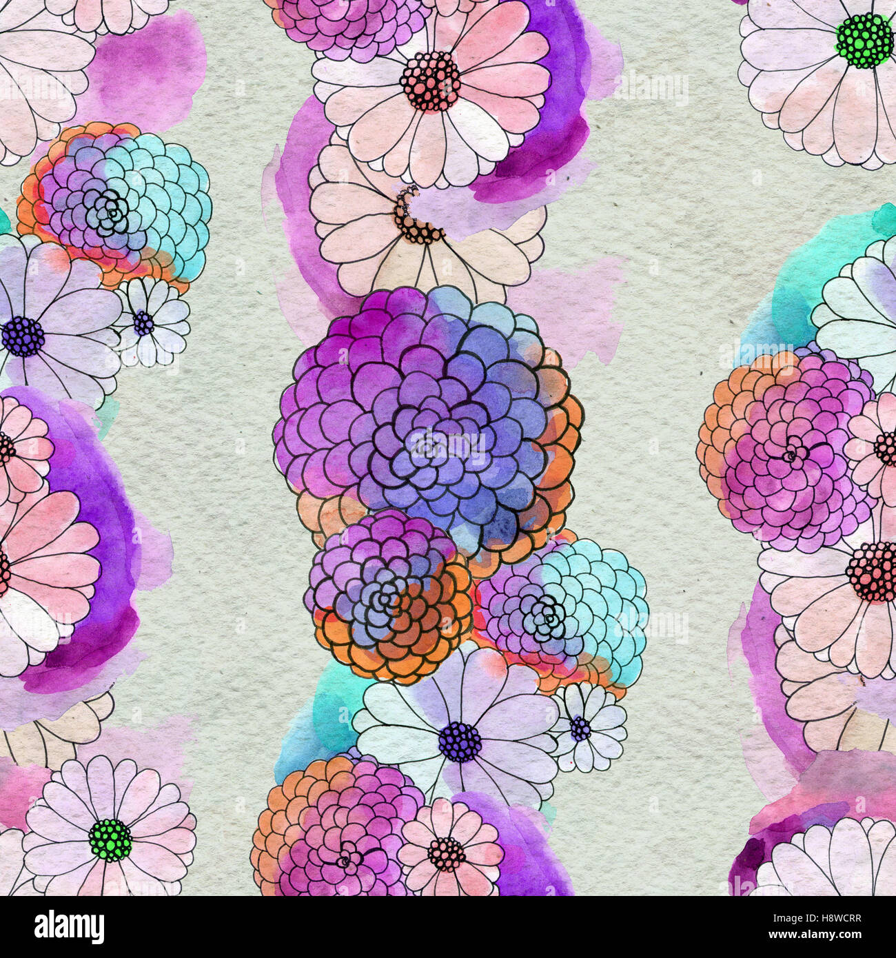 Seamless floral pattern with asters and daisy flowers Stock Photo - Alamy