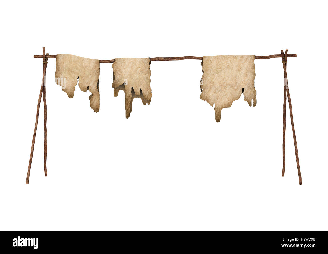 3D rendering of a native American rack with animal leather isolated on ...