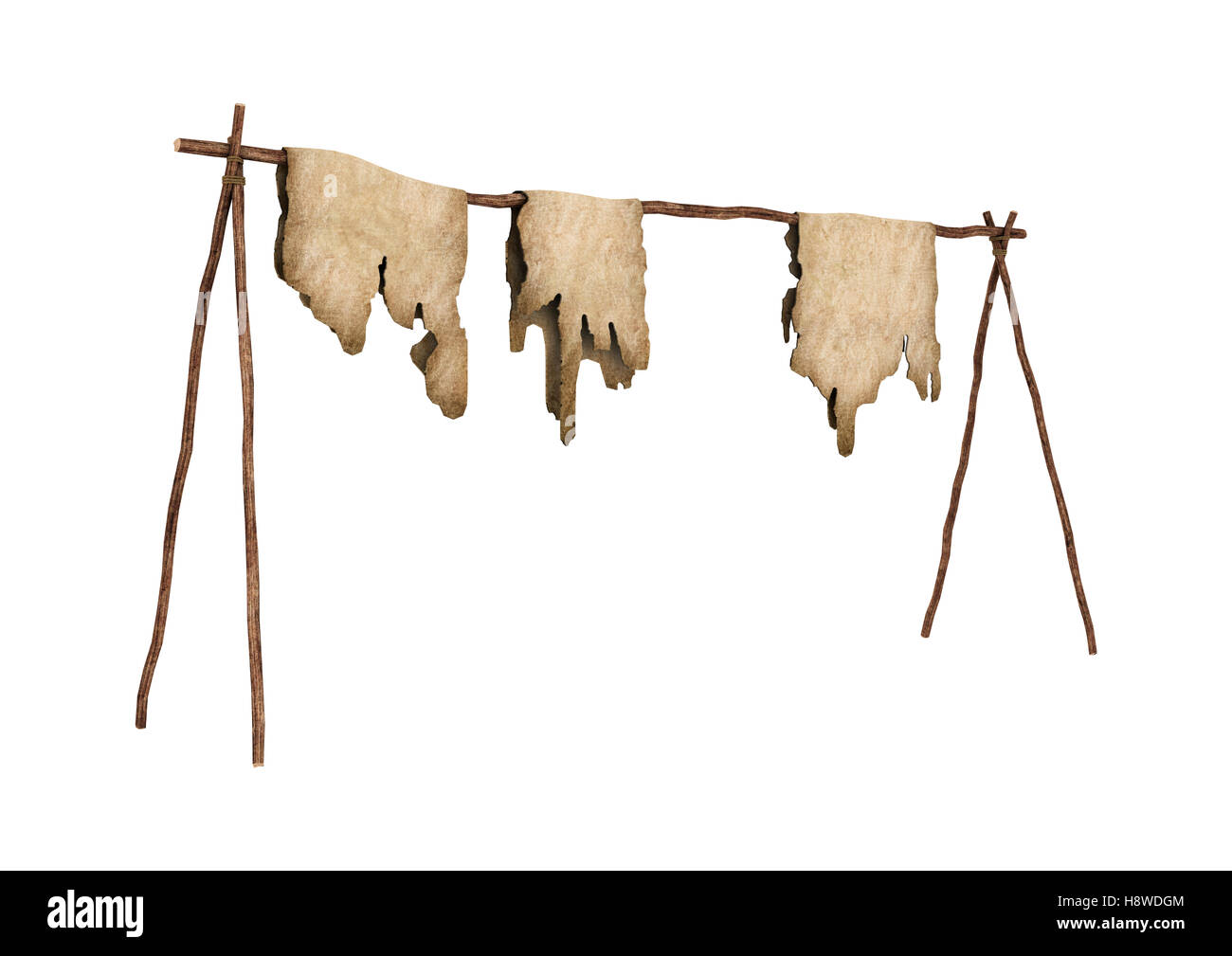 3D rendering of a native American rack with animal leather isolated on ...