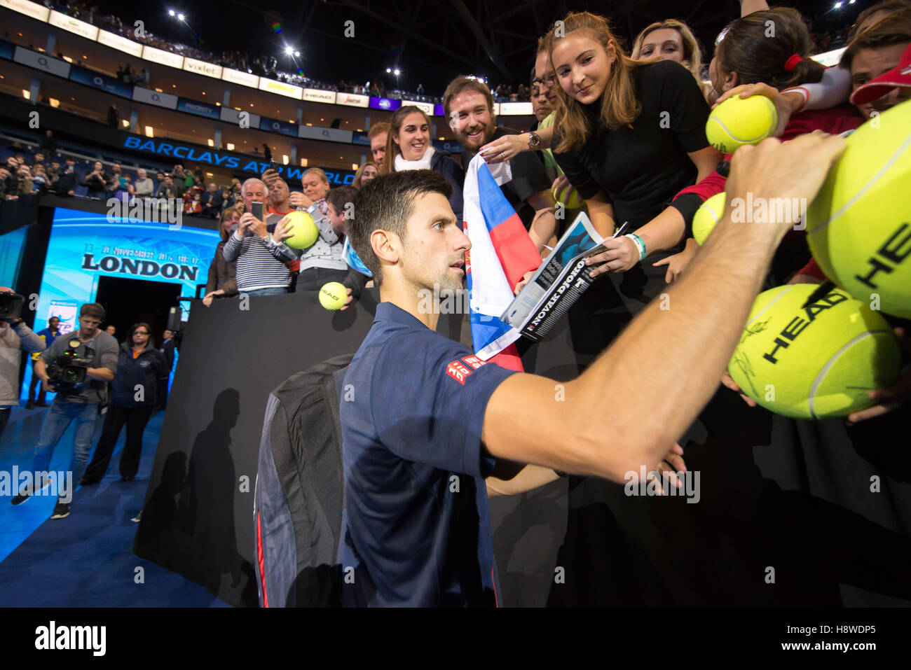 London, UK. 15th Nov, 2016. ATP Finals: Novak Djokovic (SRB) with his ...