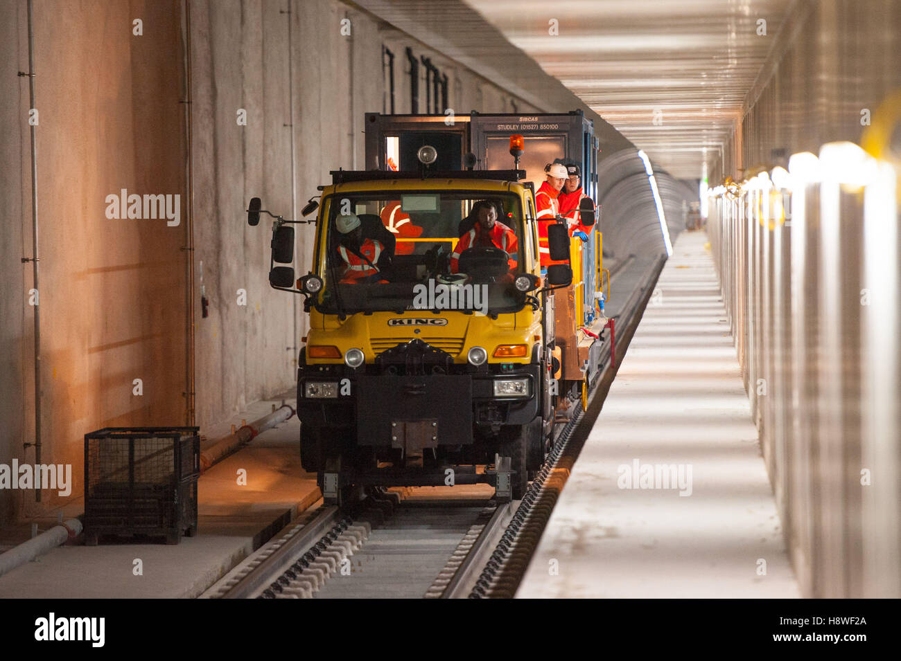 A transport train carrying Crossrail workers at one of the station ...