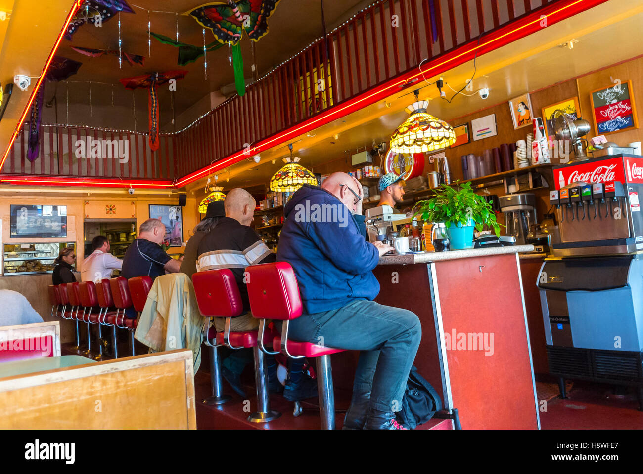 San Francisco, CA, USA, Men eating at Counter inside American Vintage ...