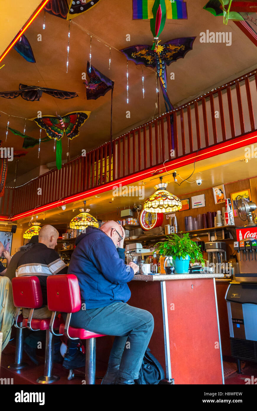 San Francisco, CA, Men Eating at Counter, inside American Vintage Retro ...