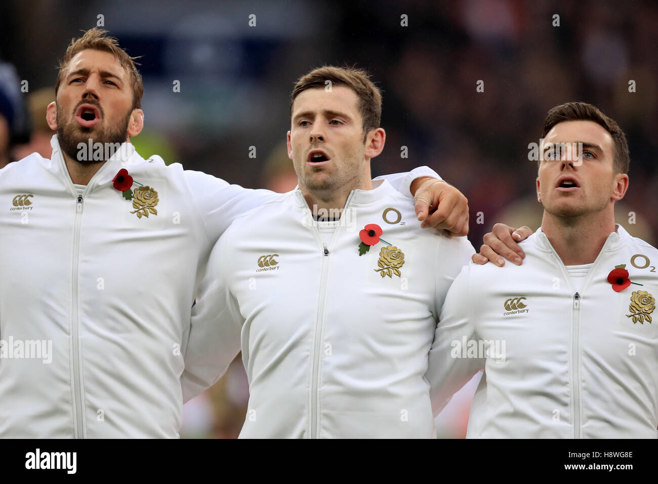 (left-right) England's Chris Robshaw, Elliott Daly and George North ...