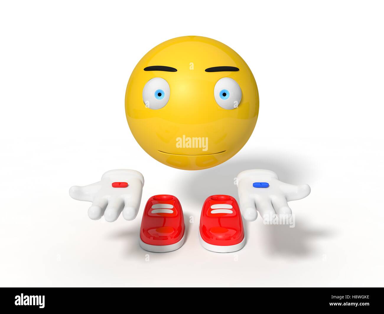 simple yellow smiley ball character. showing red and blue pills Stock ...