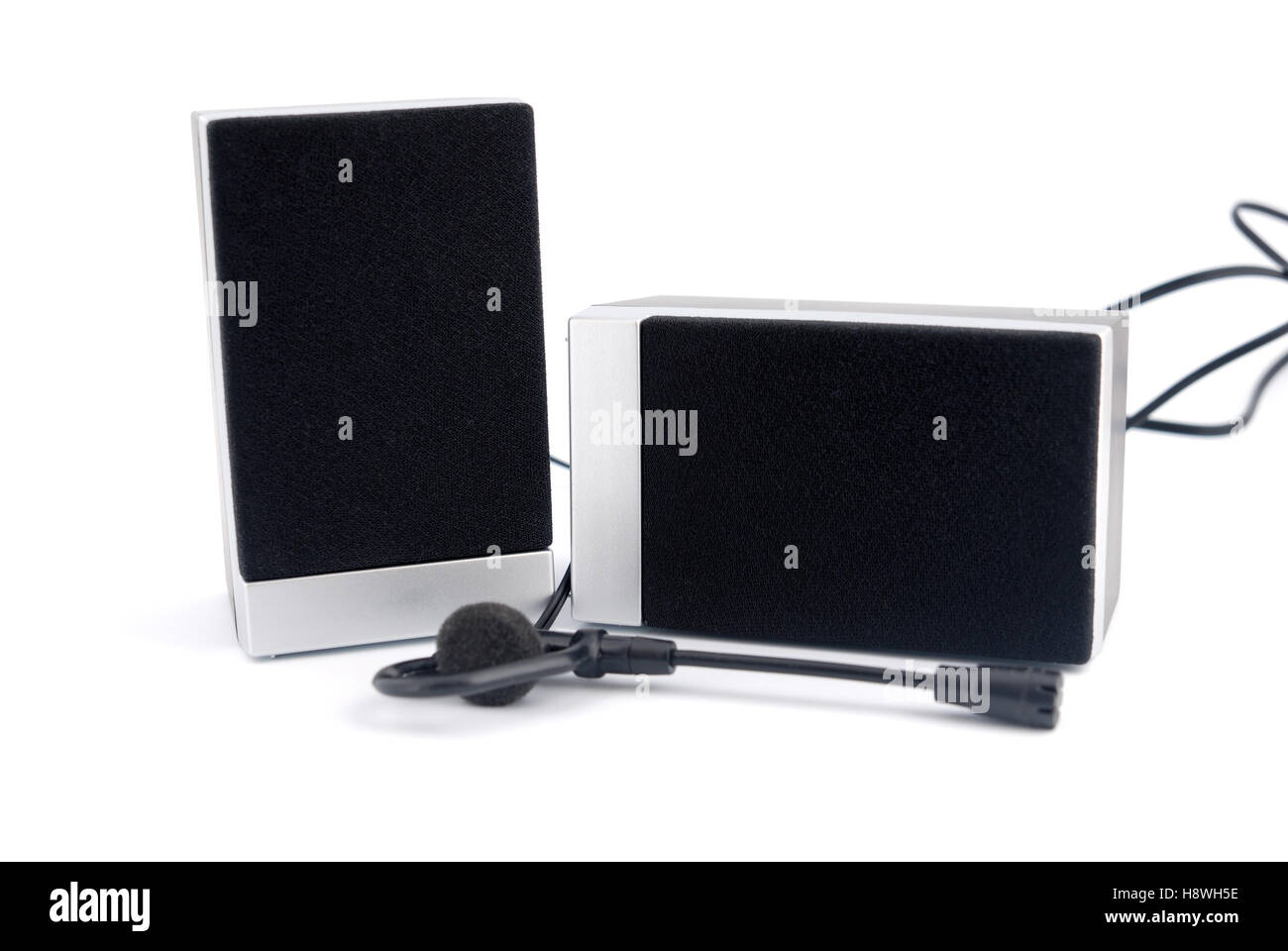 Two loudspeakers boxes isolated on white background Stock Photo - Alamy