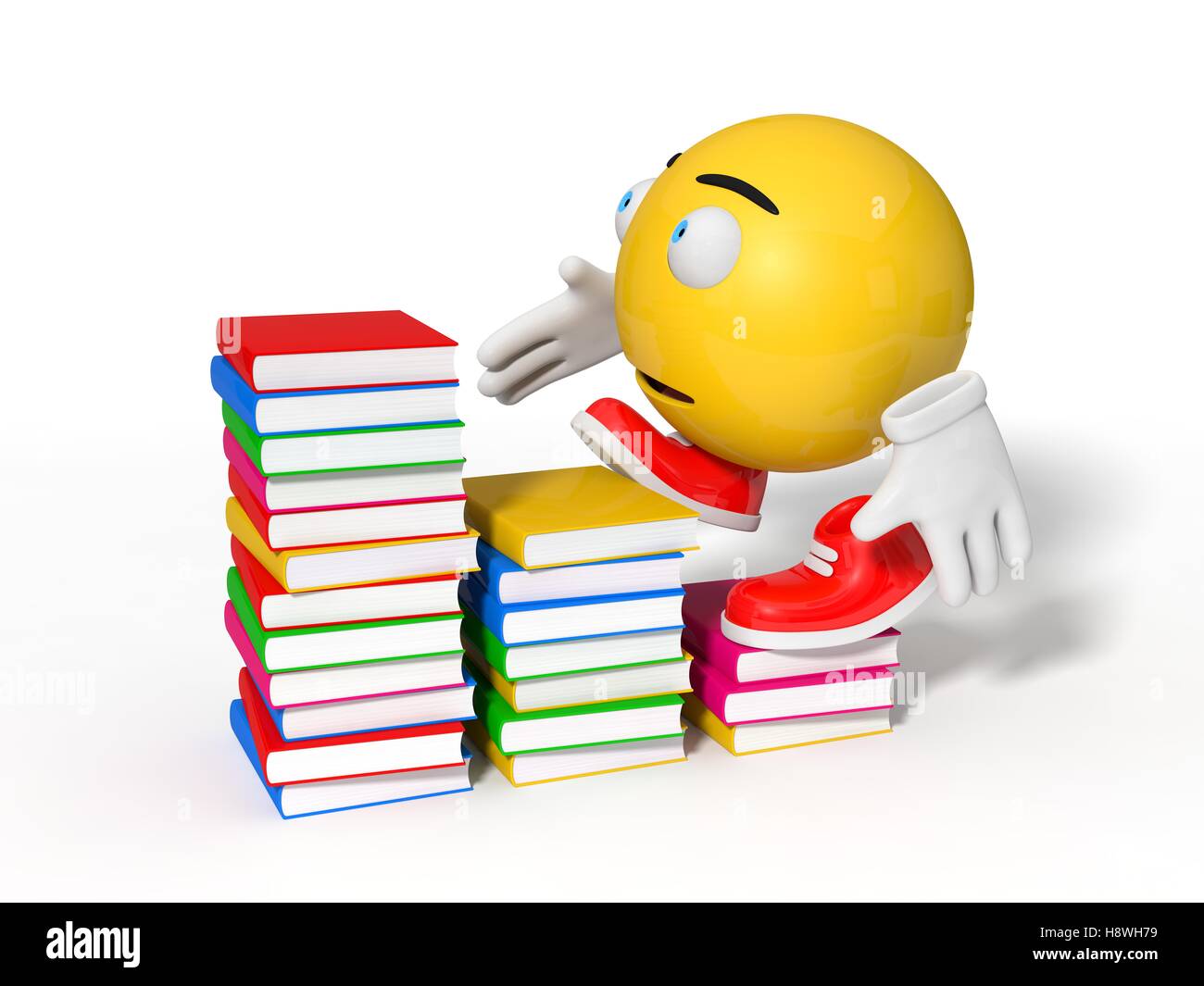 simple yellow smiley ball character and book. education themme Stock ...